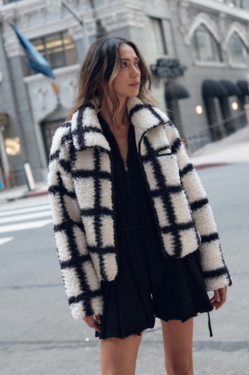 Outside the Box Check-Print Sherpa Fleece Jacket