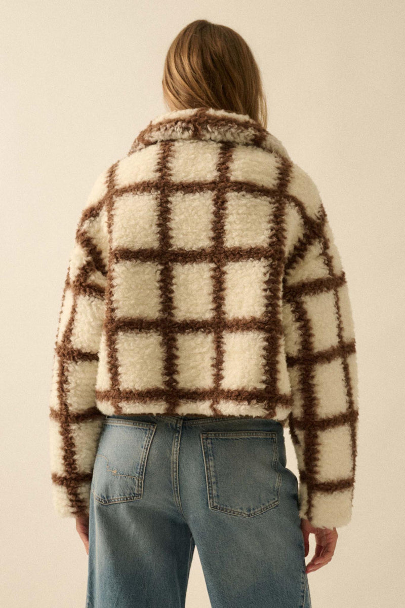 Outside the Box Check-Print Sherpa Fleece Jacket