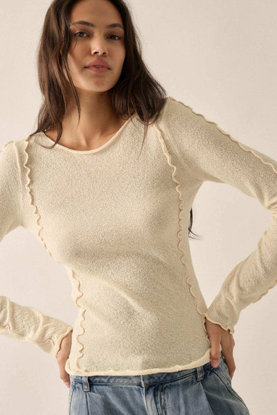 True to Life Textured Knit Exposed-Seam Top