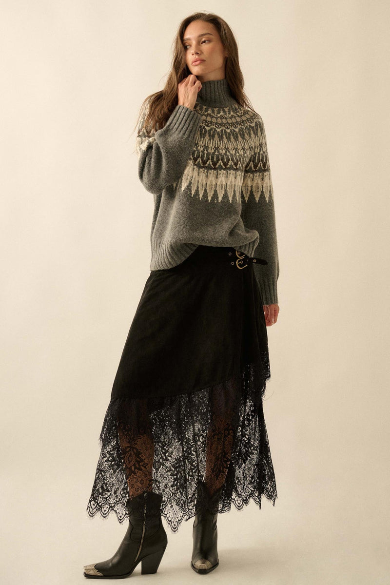 Heathered Hills Fair Isle Mock-Neck Sweater