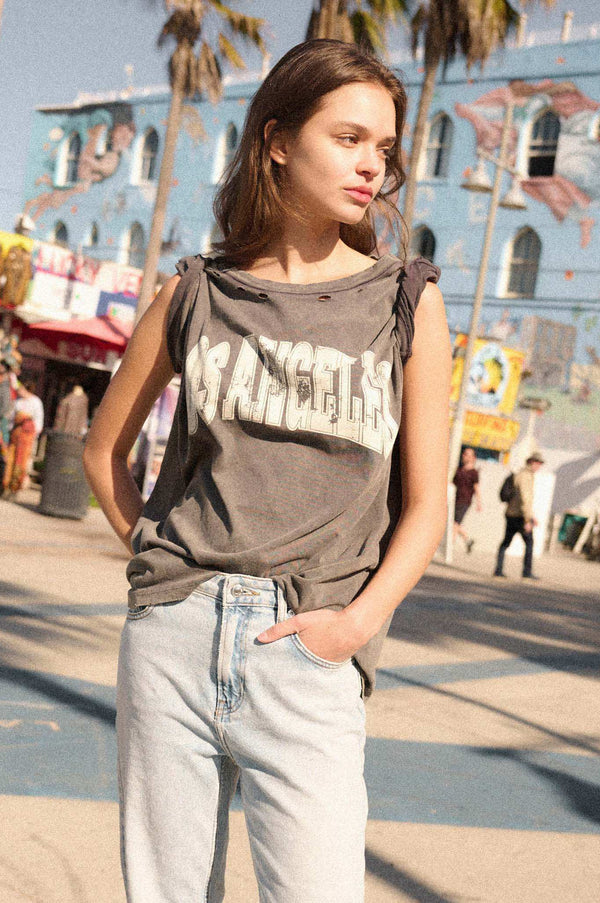 Los Angeles Distressed Vintage-Wash Graphic Tee