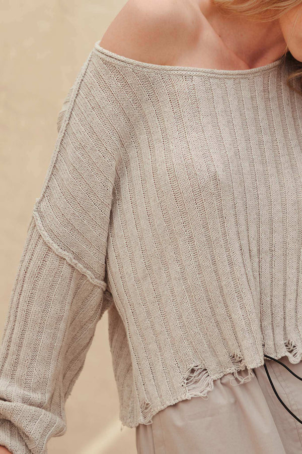 Mad Love Distressed Ribbed Knit Sweater