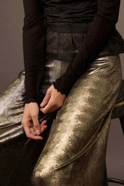 Solid Gold Metallic Wide-Leg Palazzo Pants | ShopPromesa
